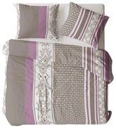 KARO Flanelové povlečení 160x200 1862N béžové vícebarevné pruhované Flanel Comfort button-up