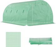 Náhradní fólie Outsunny pro zahradní tunelový skleník 12 m², fólie 4 x 3 x 2 m PE Anti-UV Voděodolná 8 oken + Roll-up zipová vrata Zelená | Aosom