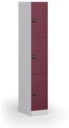 Šatní skříňka s úložnými boxy, 3 boxy, 1850 x 300 x 500 mm, RFID zámek, červené dveře