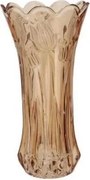 Karamelově hnědá skleněná váza s reliéfem tulipánů Delight - Ø 10*20 cm