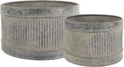 2ks dekorační plechový antik květináč s drážkami French Chic - 32*19/26*17 cm