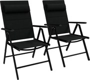 Sada 2 skládacích campingových židlí Outsunny s hliníkovým rámem, nosnost 130 kg, pro terasu a pláž 54x67x108 cm Černá | Aosom
