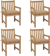 Zahradní židle 4 ks béžové podušky masivní teak 3073022