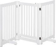 PawHut Dřevěná Psí Brána 155x76 cm Skládací Plot 3 Panely s 1 Dveřmi a Podpůrnými Nohy pro Chodbu a Schodiště Bílá | Aosom