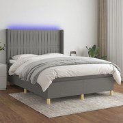 Box spring postel s matrací a LED tmavě šedá 140x200 cm textil