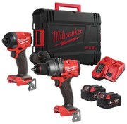 Milwaukee - 18V AKU sada příklepové vrtačky a rázového utahováku, 2x aku 5,0 Ah, nabíječka 4933480873
