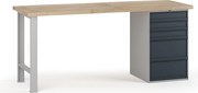 Dílenský pracovní stůl G7, buková spárovka, 2000 x 800 x 840 mm, 1x kontejner, 5 zásuvek, grafit