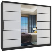 Šatní skříň 232 cm Belini černý mat / bílý mat s posuvnými dveřmi zrcadlem a zásuvkami MBP SZP8/0/1B/2W1L/0/KLP