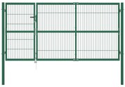 Zahradní plotová branka se sloupky 350 x 140 cm ocelově zelená 142571