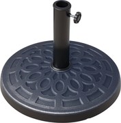 Základna slunečníku Outsunny, hmotnost 12 kg, kulatá, z pryskyřice pro slunečníky s průměrem 38 mm/48 mm, pro terasu a venkovní posezení Ø44x34 cm Bro