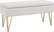 HOMCOM Úložná lavice, čalouněná lavice, vzhled lnu, postelová lavice se železnými nohami, do ložnice, obývacího pokoje, chodby, 100 x 40 x 49 cm, krém
