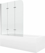 Mexen Vega obdélníková vana 150 x 70 cm s krytem a 3-křídlovou zástěnou 120 cm, transparentní, chrom