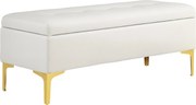 HOMCOM Úložná lavička, čalouněná lavička s sametovým vzhledem, kovové nohy, lavička do obývacího pokoje, ložnice, chodby, 120 x 44 x 44,5 cm, béžová |