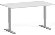 Výškově nastavitelný stůl, 140x80 cm, 1 motor, šedá podnož, bílá