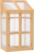 Outsunny dřevěný studený rám, mini skleník 70 x 50 x 120 cm, skleník s krytem, oknem, dvoukřídlými dveřmi, světlo-propustný studený rám se 3 policemi,