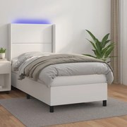 Box spring postel s matrací a LED bílá 100x200 cm umělá kůže