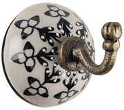 Bronzový antik nástěnný háček s porcelánovou knopkou - Ø 6 * 7 cm