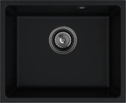 Sink Quality Crypton 55, kuchyňský granitový dřez 460x375x205 mm + černý sifon, černá, SKQ-CRY.C.1KBO.55.XB