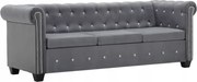 3Místná Pohovka Chesterfield Samet 199 X 75 X 72 Cm Šedá Šedá 3-místné