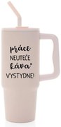 PRÁCE NEUTEČE, KÁVA VYSTYDNE! - růžový cestovní termohrnek 900 ml