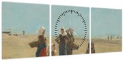 Obraz - Eugène Boudin, Women on the Beach at Berck, reprodukce (s hodinami) (90x30 cm)