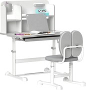 AIYAPLAY Výškově nastavitelný stůl a židle pro děti od 3 do 12 let, školní stůl s 45° nakloněnou deskou, zásuvkou, policí, držákem na tužky a stojanem