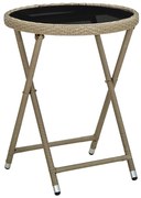 Čajový stolek béžový 60 cm polyratan a tvrzené sklo 310559