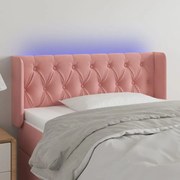 Čelo postele s LED růžové 103 x 16 x 78/88 cm samet