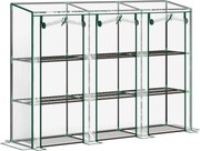 Outsunny Malý Skleník pro Exteriér se 3 Úrovněmi Polic, Sklopnými Zipovými Dveřmi a Ocelovým Rámem pro Pěstování Rostlin a Květin 215x46x151 cm Průhle