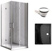 BPS-koupelny Obdélníkový sprchový kout HYD-OK12A 90x80 chrom/transparent + vanička HYD-OSV-ST03E černá