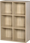 HOMCOM Knihařský regál se 3 policemi a 6 úložnými boxy do obývacího pokoje, ložnice, kanceláře 65,5x30x97,5 cm Dub | Aosom