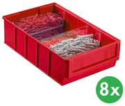 Plastový regálový box ShelfBox typ D - 183 x 300 x 81 mm, 8 ks, červený