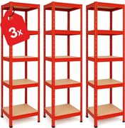 Akce 3x Regál 180x40x40 cm lakovaný 5-policový, nosnost 875 kg - červený