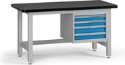Profesionální dílenský stůl G4, 4 zásuvky, deska MDF + PVC, 1500 x 750 x 800 mm, modrá