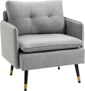 HOMCOM Čalouněné Křeslo s Polstrem, Lounge Pohovka v Lněném Vzhledu, Ocelové Nohy, pro Obývací Pokoj, Ložnici, Šedá, 76 x 68 x 80 cm | Aosom