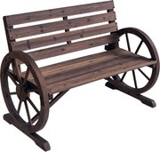 Outsunny Zahradní Lavice Dřevěná Rustikální Lavice s Kolečkovými Opěrkami Wagon Wheel Lavice Venkovní Lavice Terasová Lavice Parková Lavice z Masivníh
