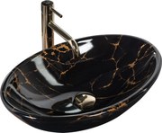 Rea Pamela Black Marble Shiny, umyvadlo na desku 530x330x150 mm, černá lesklá-vzor black marble, REA-U5067