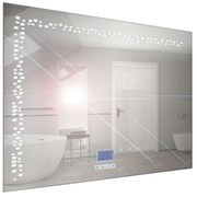 Comodo Zrcadlo závěsné s pískovaným motivem a LED osvětlením Nikoletta LED 7 Typ: dotykový vypínač a digitální display s hodinami, Rozměry (cm): 100x65 - (Nikoletta LED 7/100 TS-MW)