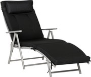 Skládací plážový lehátko Outsunny se záhlavníkem a polštářem, polohovatelný se 7 polohami opěrky, zahradní lehátko pro relaxaci, nosnost až 165 kg, pr