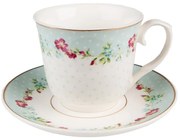 Zelený porcelánový šálek s podšálkem s květy – 250 ml