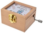 Hnědá dřevěná hrací skříňka s lístky a modrou sovičkou – 9x6x4 cm