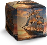 Sablio Taburet Cube Plachetnice ve vlnách při východu slunce - 50x50x50 cm