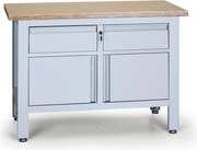 Pracovní stůl do dílny G6, 2 zásuvky, 2 skříňky, 1200 x 600 x 860 - 900 mm, šedá