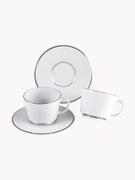 Sada ručně vyrobených porcelánových šálků na espresso's podšálky a platinovým lemem Vitruv, 2 díly