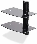 Startech.com dual floating wall-mounted av shelves, adjustable height shelf for under tv, organize a/v equipment on black tempered glass shelves - police - pro komponenty audio/video - hliník, ocel, plast - černá - montáž na stěnu
