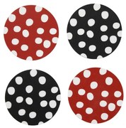 Tácky pod skleničky Polka dots red black 4-set 9x9, Klippan Švédsko