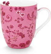 Pip Studio Jolie Flowers hrnek 350ml, růžový (hrnek z tenkostěnného porcelánu)
