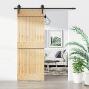Posuvné Dveře S Kováním 80 X 210 Cm Masivní Borové Dřevo Stříbrná
