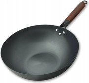 Pánev Wok ocelová 32 cm ploché dno, odnímatelná dřevěná rukojeť