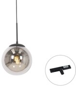 Závěsná lampa Art Deco černá s kouřovým sklem vč. 1-fázového kolejnicového adaptéru - Slimline Flore